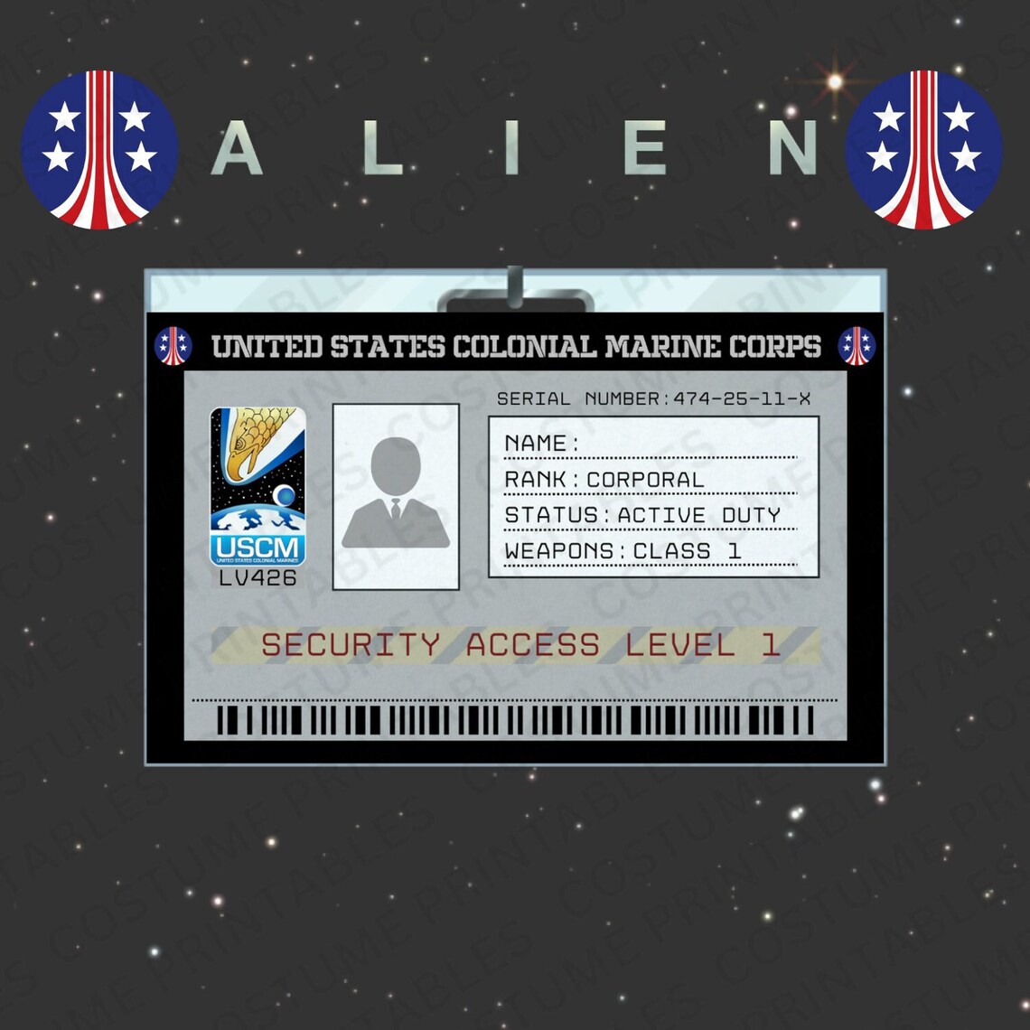 PRINTABLE Colonial Marines ID Card Badge From Alien - Etsy