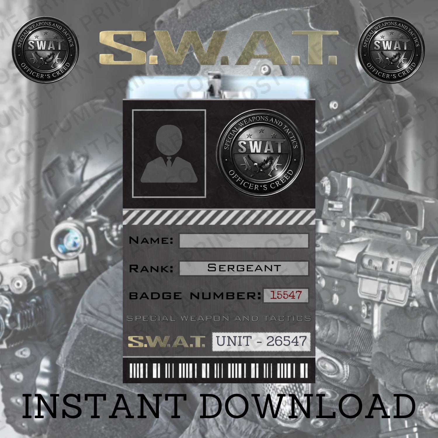 Printable | SWAT | ID Card | ID Badge | Costume or Cosplay - Etsy