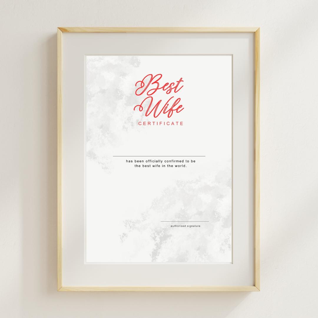 Printable Blank Best Wife Certificate - Etsy