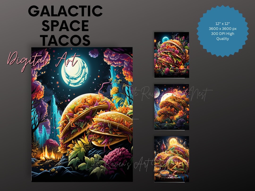 Blacklight Space Tacos Digital Artwork, Neon Fluorescent Printable ...