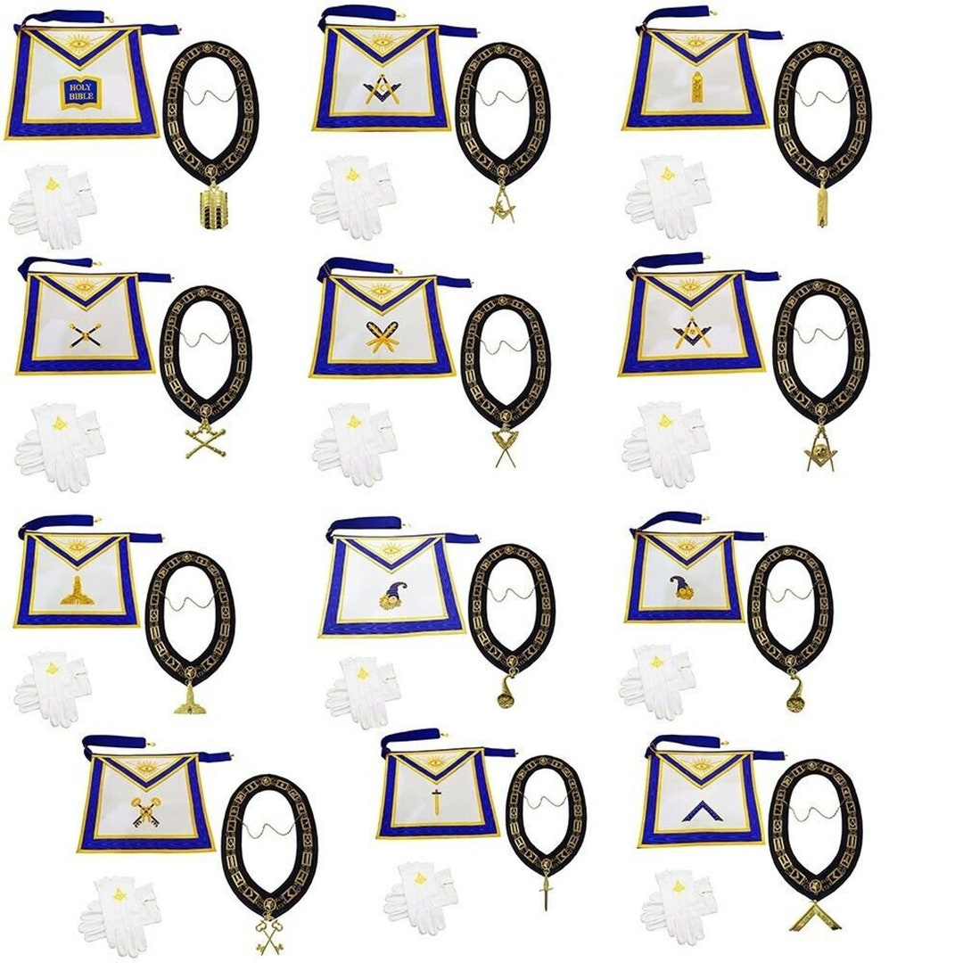 Masonic Regalia Blue Lodge Officers Aprons Chain Collars Gloves With ...