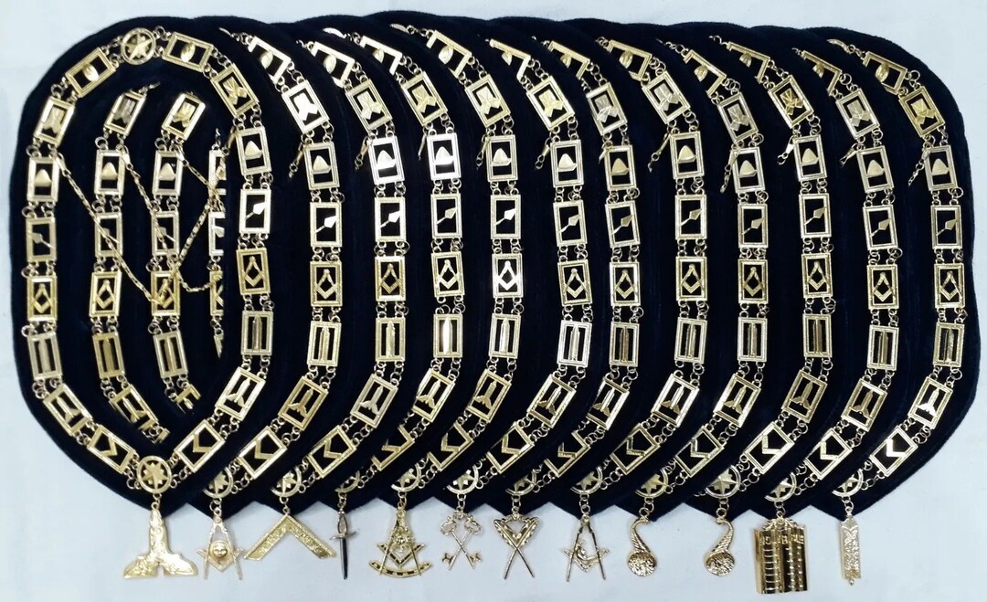 Masonic Regalia Blue Lodge Gold Chain Collar With Officers Jewels Lot ...