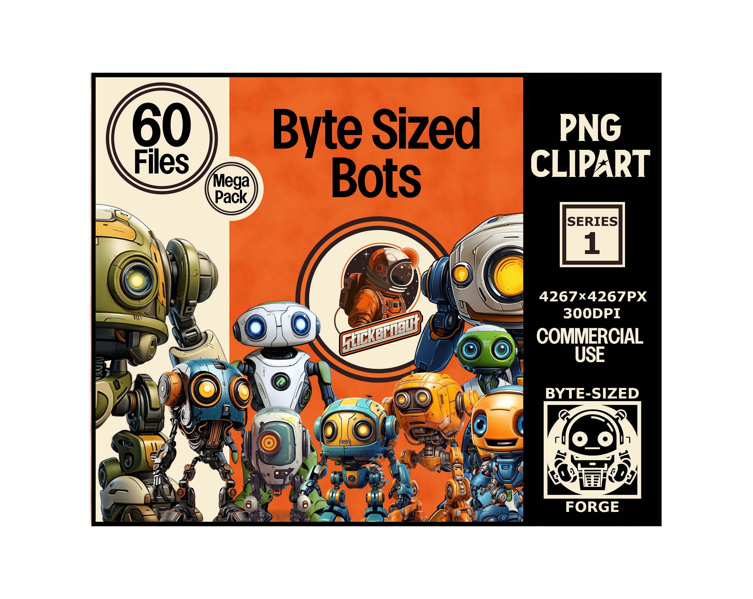 Byte Sized Bots Series 1 Digital PNG Art Pack: 60 Bodacious Bots for ...