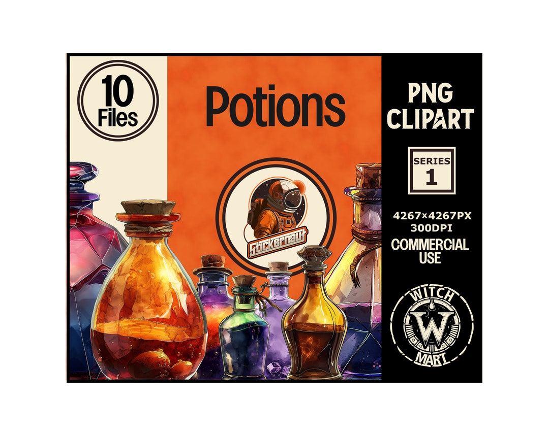 Potions S1 Digital PNG Art Pack: A Collection of 10 Potent Potions for ...