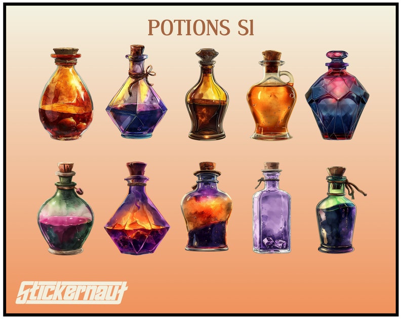 Potions S1 Digital PNG Art Pack: A Collection of 10 Potent Potions for ...