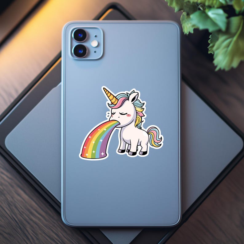 Waterproof Vinyl Sticker | Rainbow Vomit Unicorn | - Laptop Decal ...
