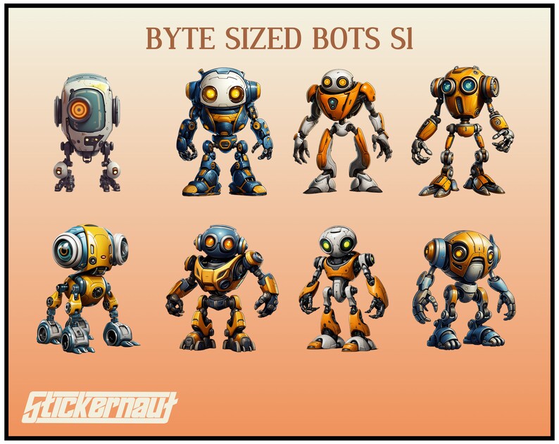 Byte Sized Bots Series 1 Digital PNG Art Pack: 60 Bodacious Bots for ...