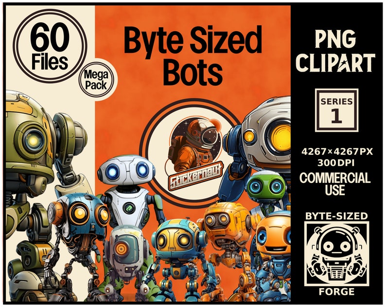 Byte Sized Bots Series 1 Digital PNG Art Pack: 60 Bodacious Bots for ...