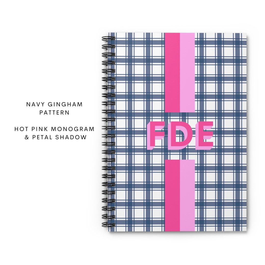 Navy Monogram Spiral Notebook, Gingham Notebook, Shadow Monogram ...