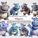 Hippos Clipart - Cute Cartoon Clipart, Hippos Clipart Set, Hippos ...