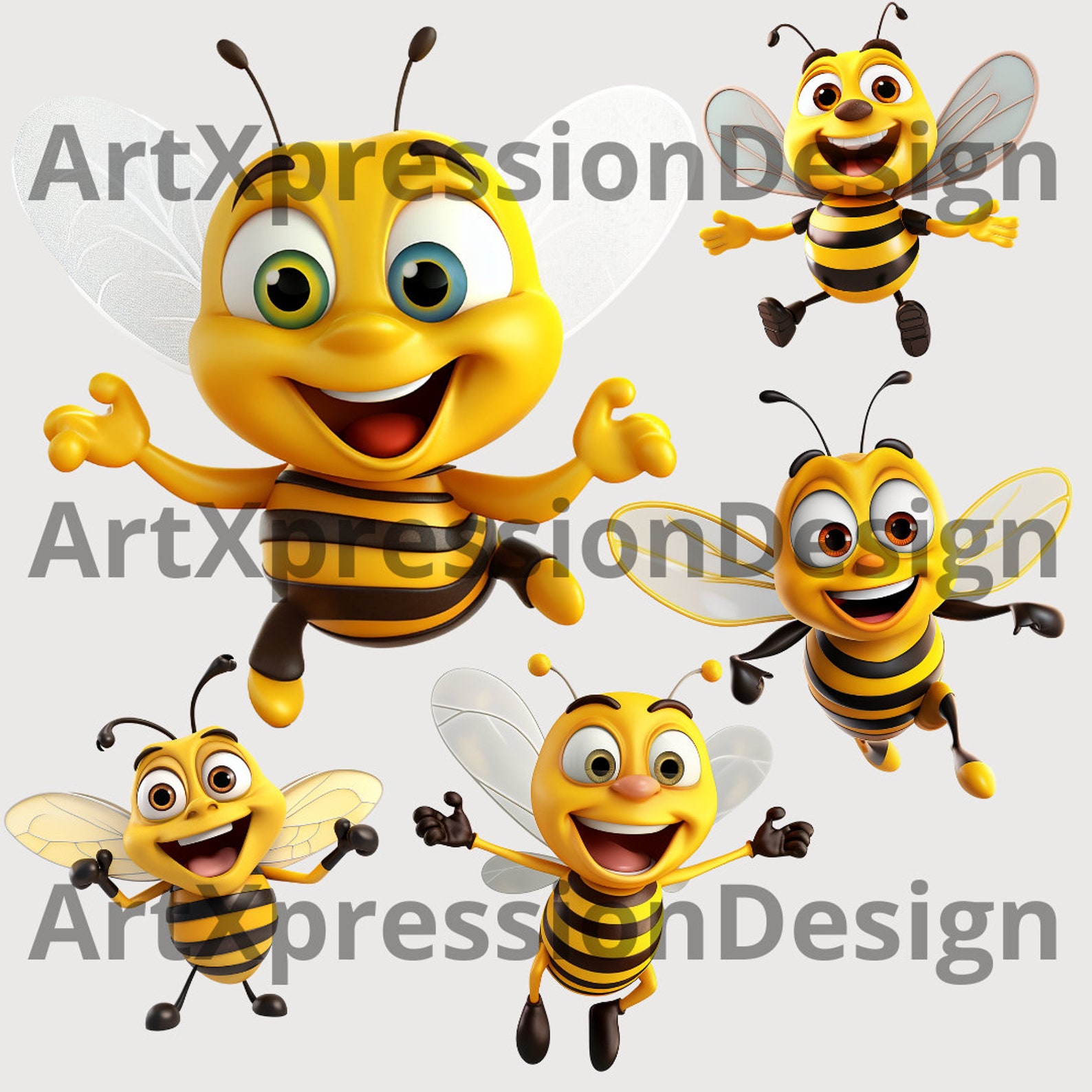 Bees Clipart - Cute Cartoon Clipart, Bees Clipart Set, Bees - Instant ...
