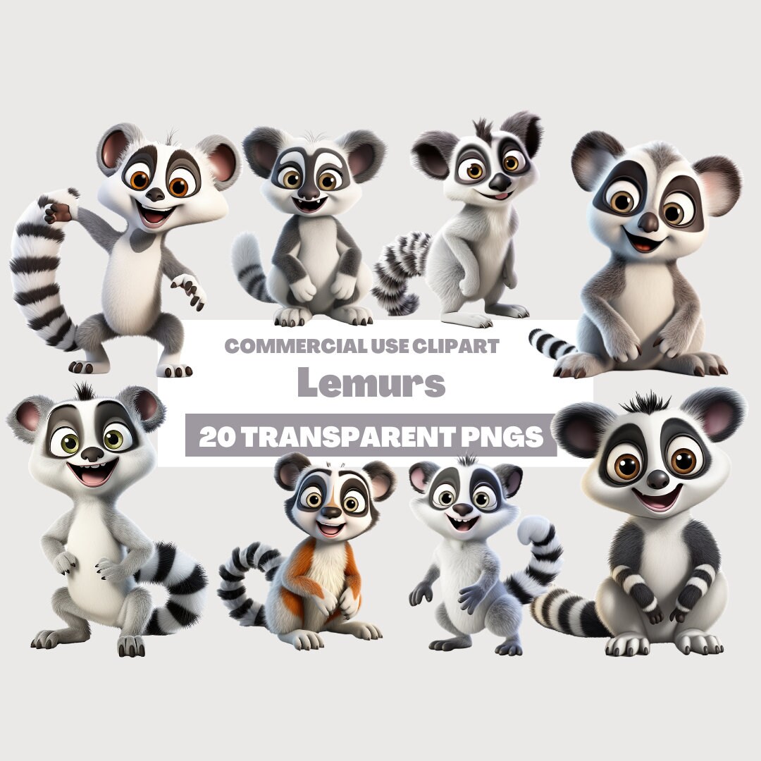Lemurs Clipart - Cute Cartoon Clipart, Lemurs Clipart Set, Lemurs ...