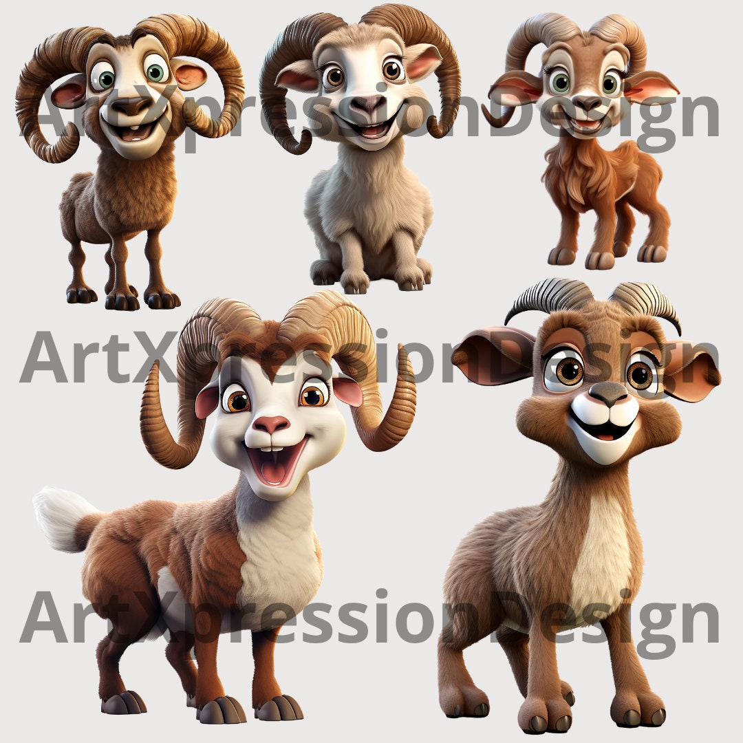 Mouflons Clipart Cute Cartoon Clipart, Mouflons Clipart Set, Mouflons ...