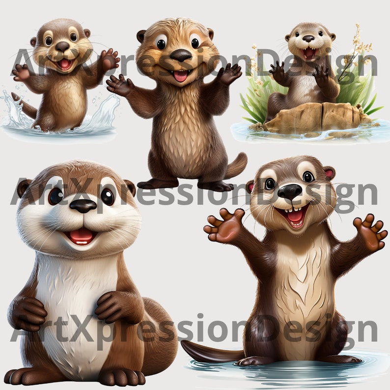Otters Clipart - Cute Cartoon Clipart, Otters Clipart Set, Otters ...