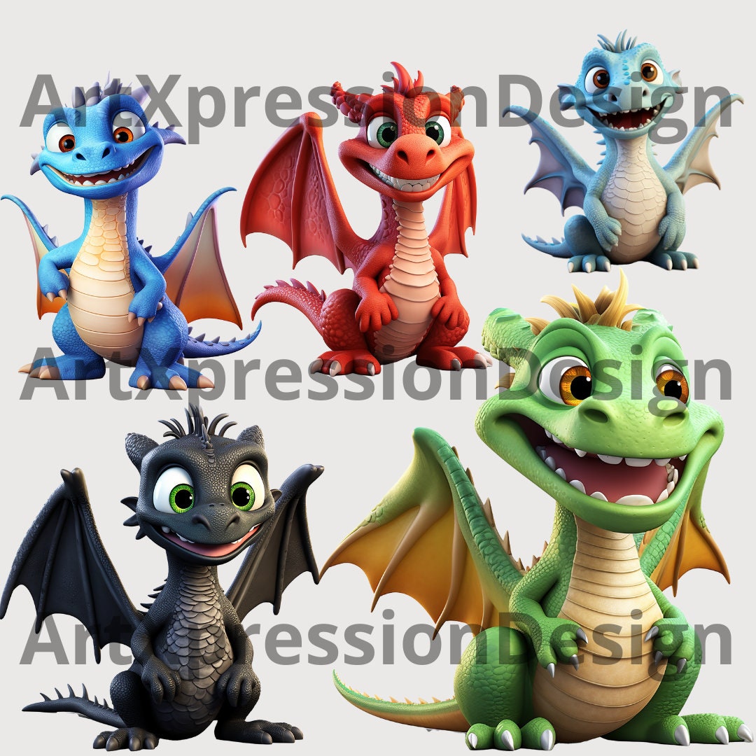 Dragons Clipart Cute Cartoon Clipart, Dragons Clipart Set, Dragons ...