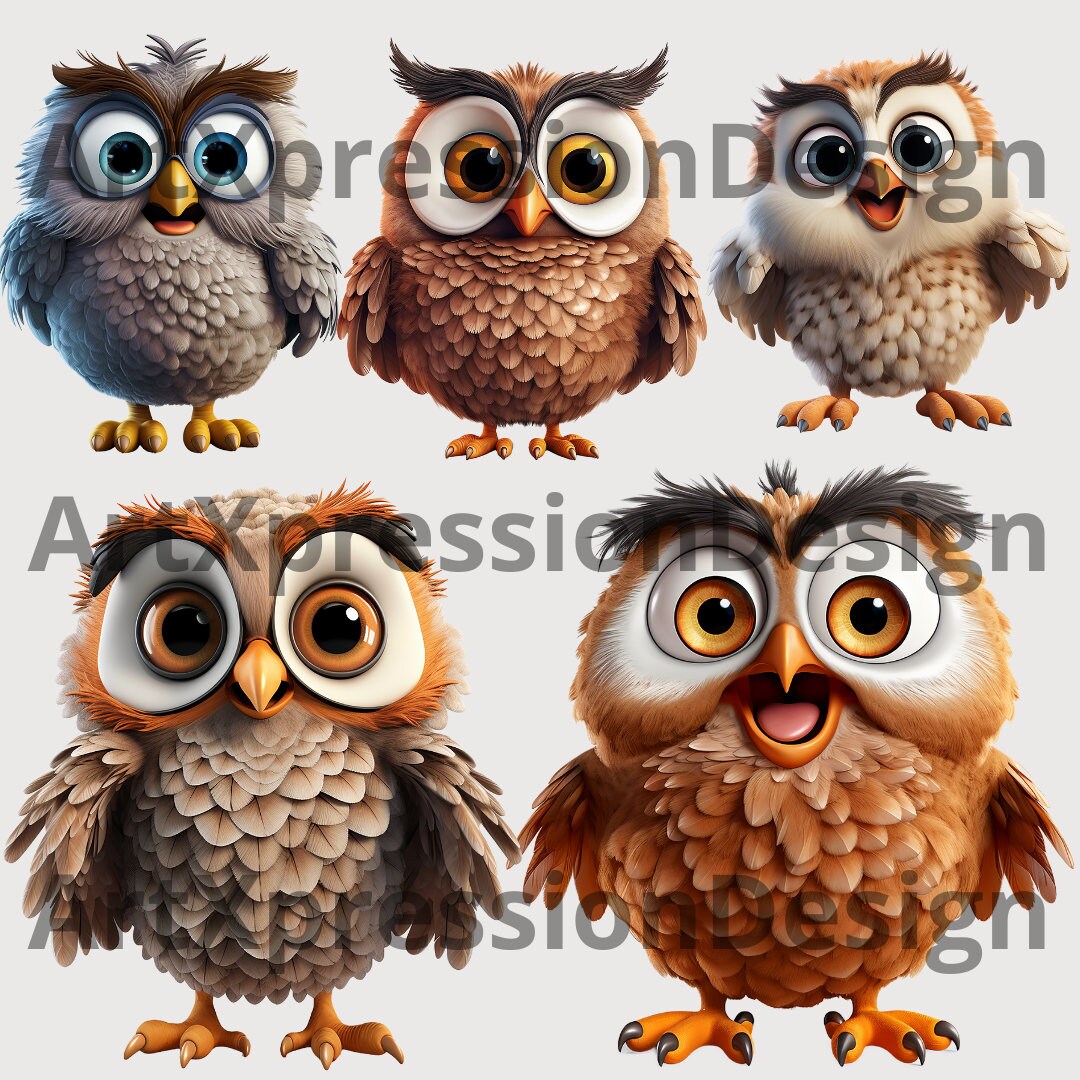 Owls Clipart Cute Cartoon Clipart, Owls Clipart Set, Owls Instant ...