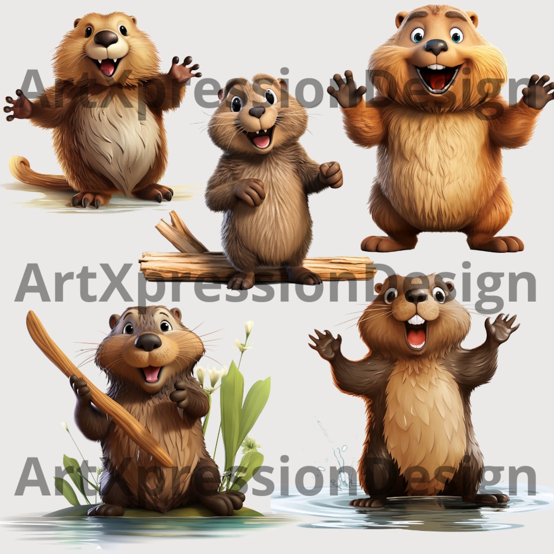 Beavers Clipart Cute Cartoon Clipart, Beavers Clipart Set, Beavers ...