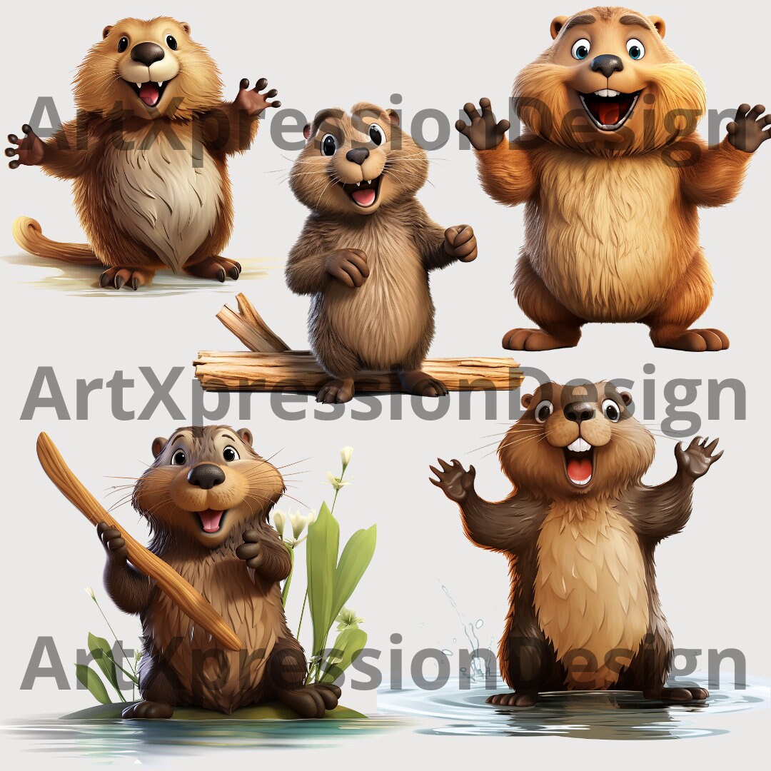 Beavers Clipart Cute Cartoon Clipart, Beavers Clipart Set, Beavers ...
