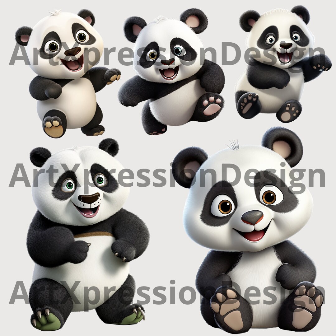 Pandas Clipart - Cute Cartoon Clipart, Pandas Clipart Set, Pandas ...