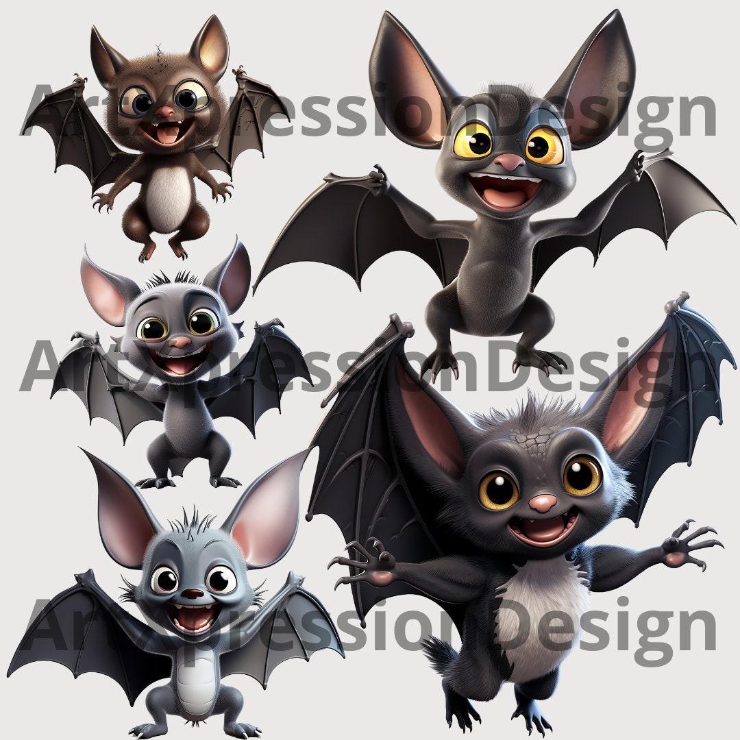 Bats Clipart - Cute Cartoon Clipart, Bats Clipart Set, Bats - Instant ...