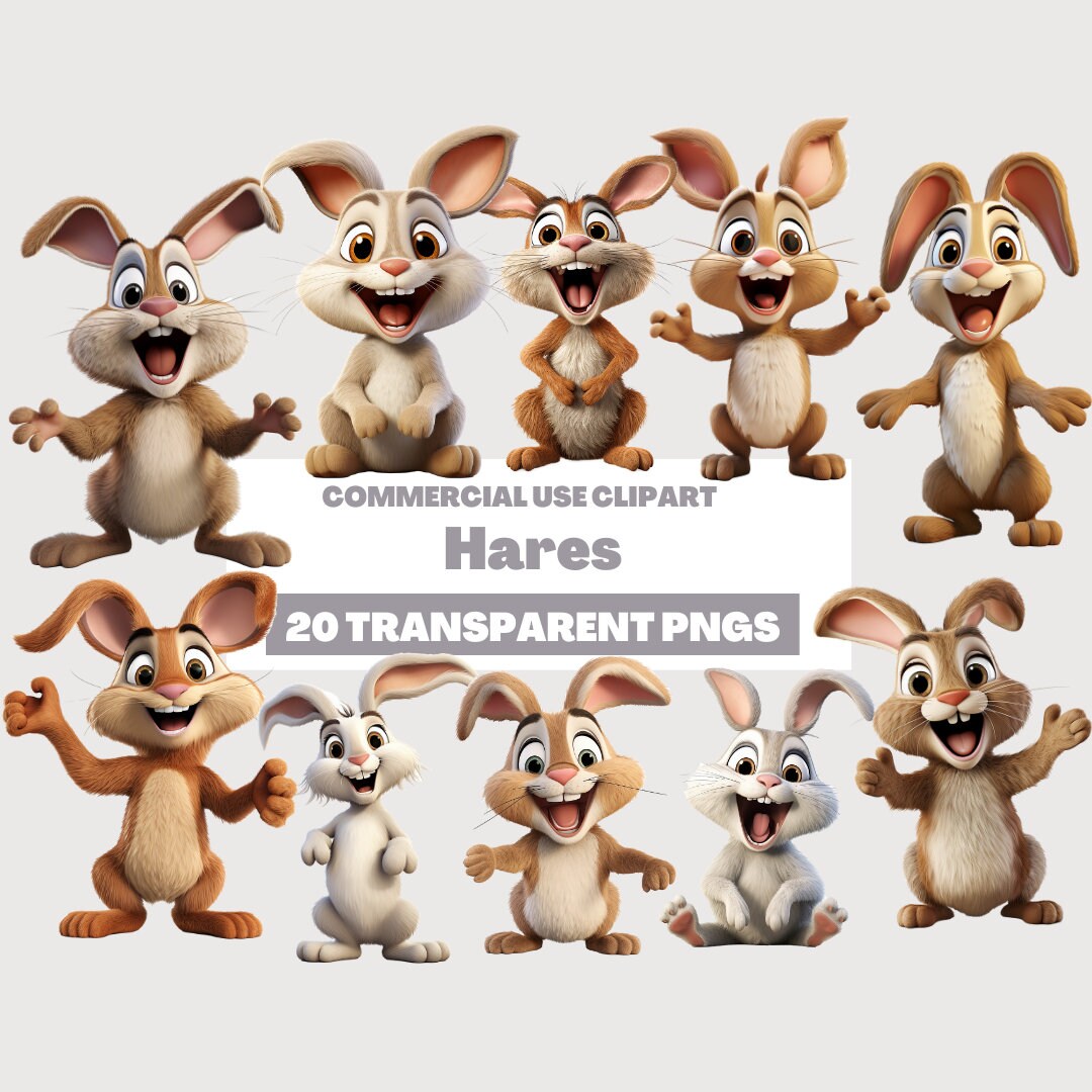 Hares Clipart - Cute Cartoon Clipart, Hares Clipart Set, Hares ...