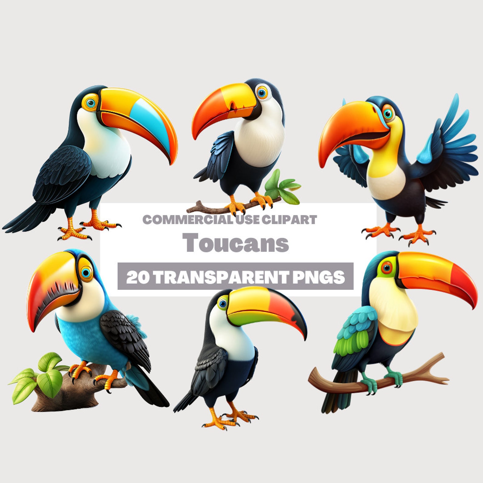 Toucans Clipart Cute Cartoon Clipart, Toucans Clipart Set, Toucans ...