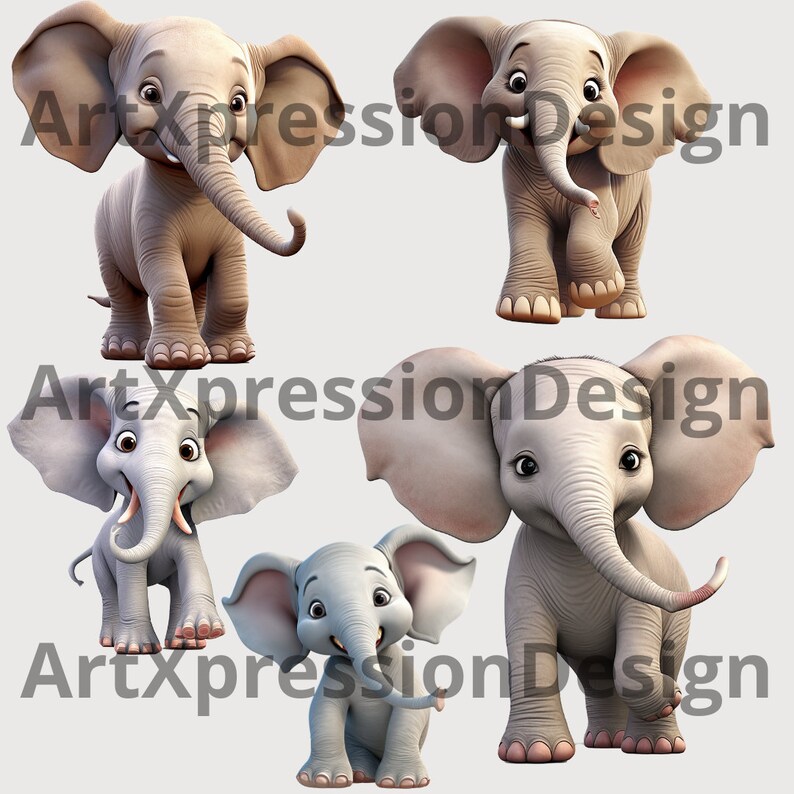 Elephants Clipart Cute Cartoon Clipart, Elephants Clipart Set ...