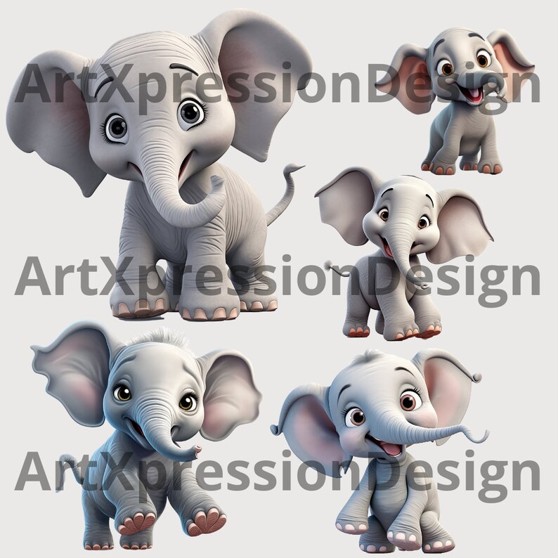Elephants Clipart Cute Cartoon Clipart, Elephants Clipart Set ...