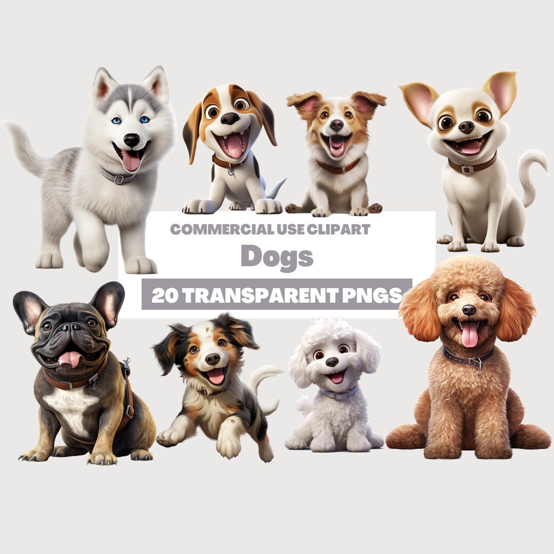 Dogs Clipart - Cute Cartoon Clipart, Dogs Clipart Set, Dogs - Instant ...