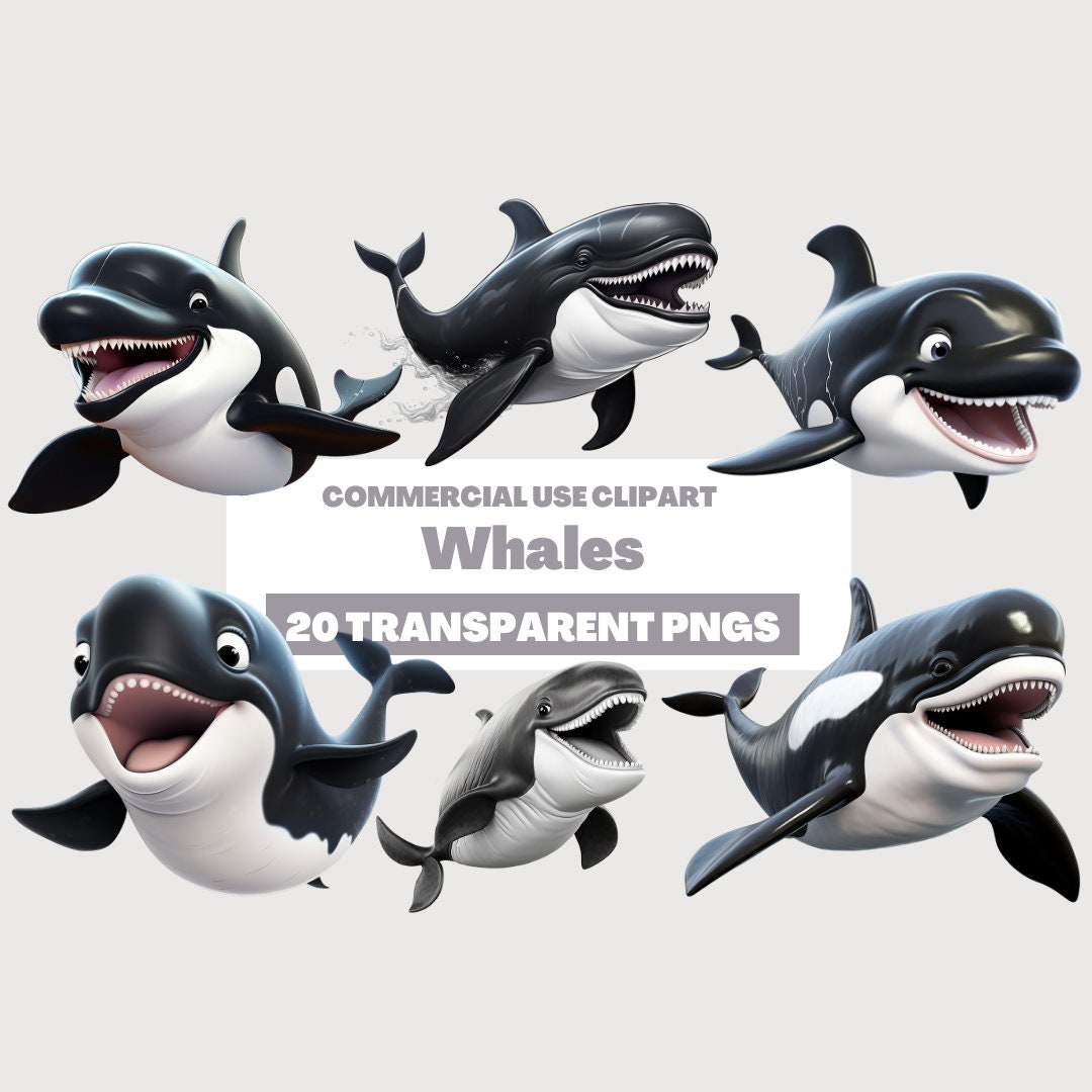 Whales Clipart - Cute Cartoon Clipart, Whales Clipart Set, Whales ...
