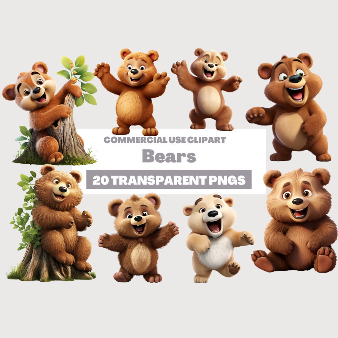 Bears Clipart Cute Cartoon Clipart, Bears Clipart Set, Bears Instant ...