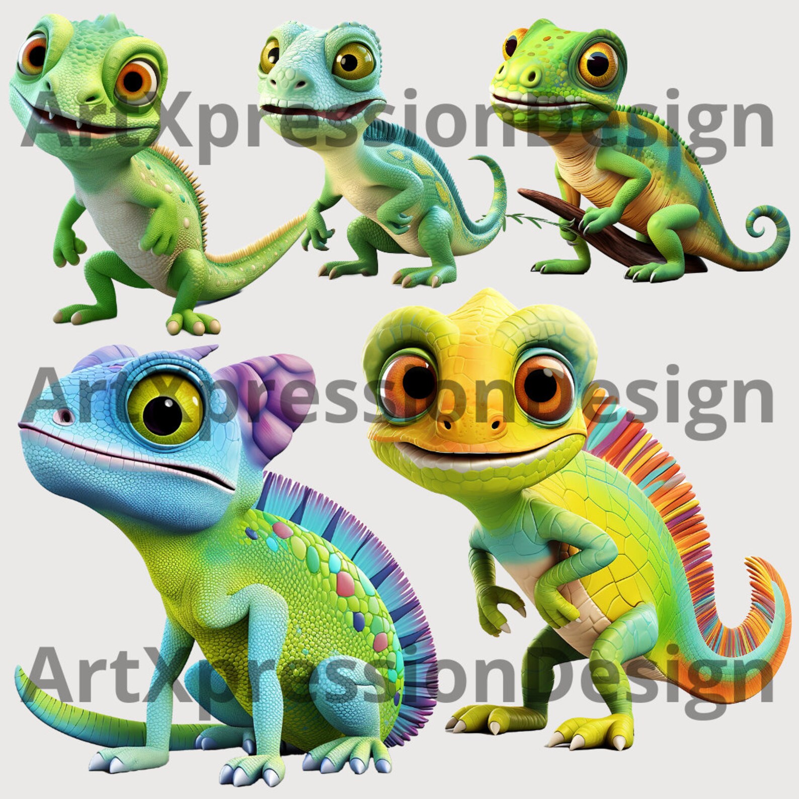 Chameleons Clipart Cute Cartoon Clipart, Chameleons Clipart Set ...
