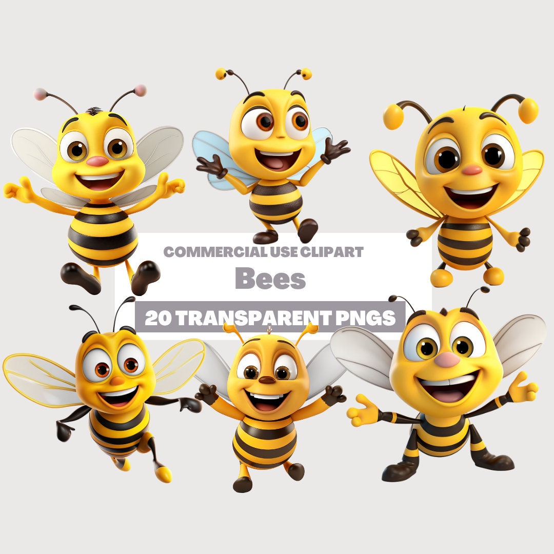Bees Clipart - Cute Cartoon Clipart, Bees Clipart Set, Bees - Instant ...