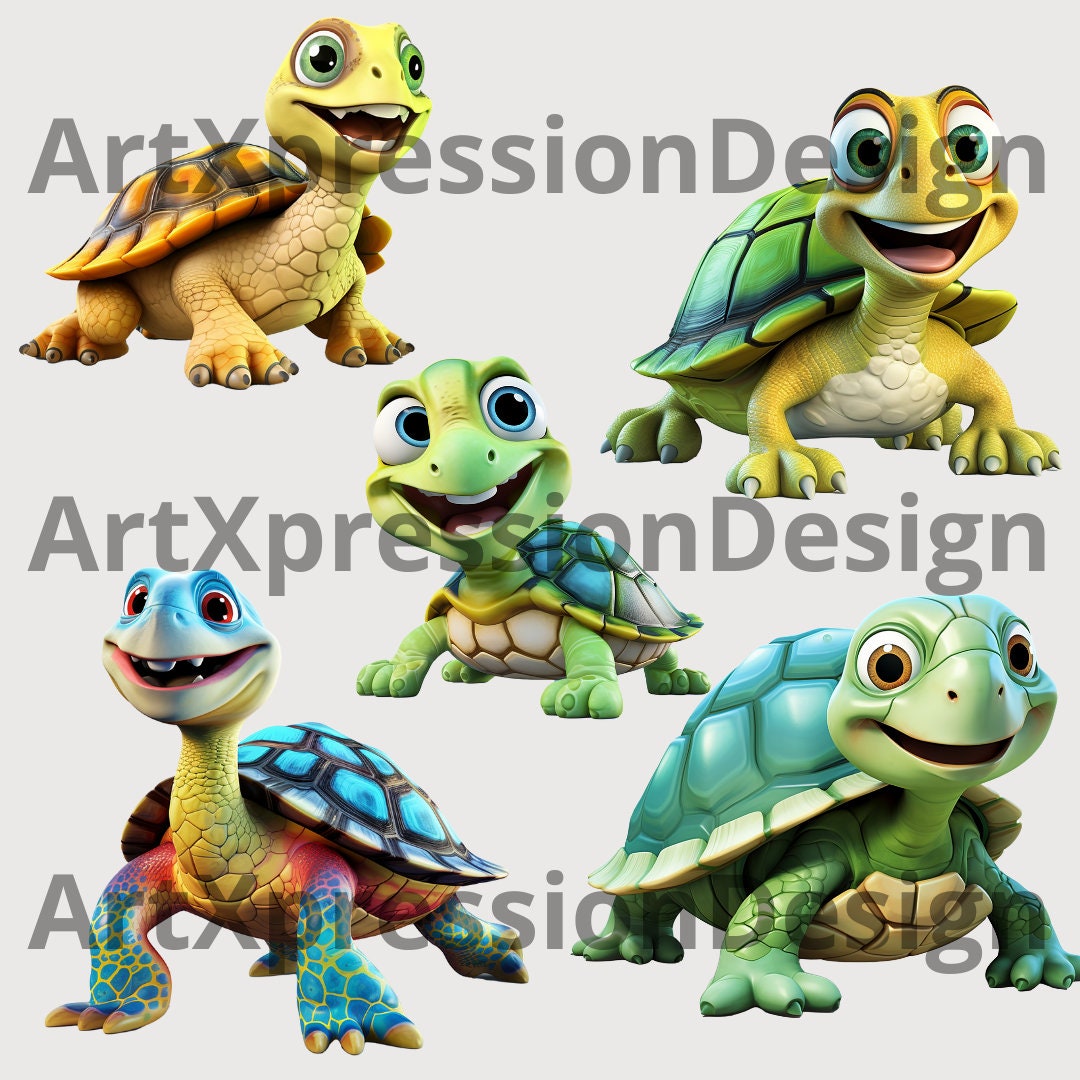Sea Turtle Clipart - Cute Cartoon Clipart, Turtle Clipart Set, Turtle ...