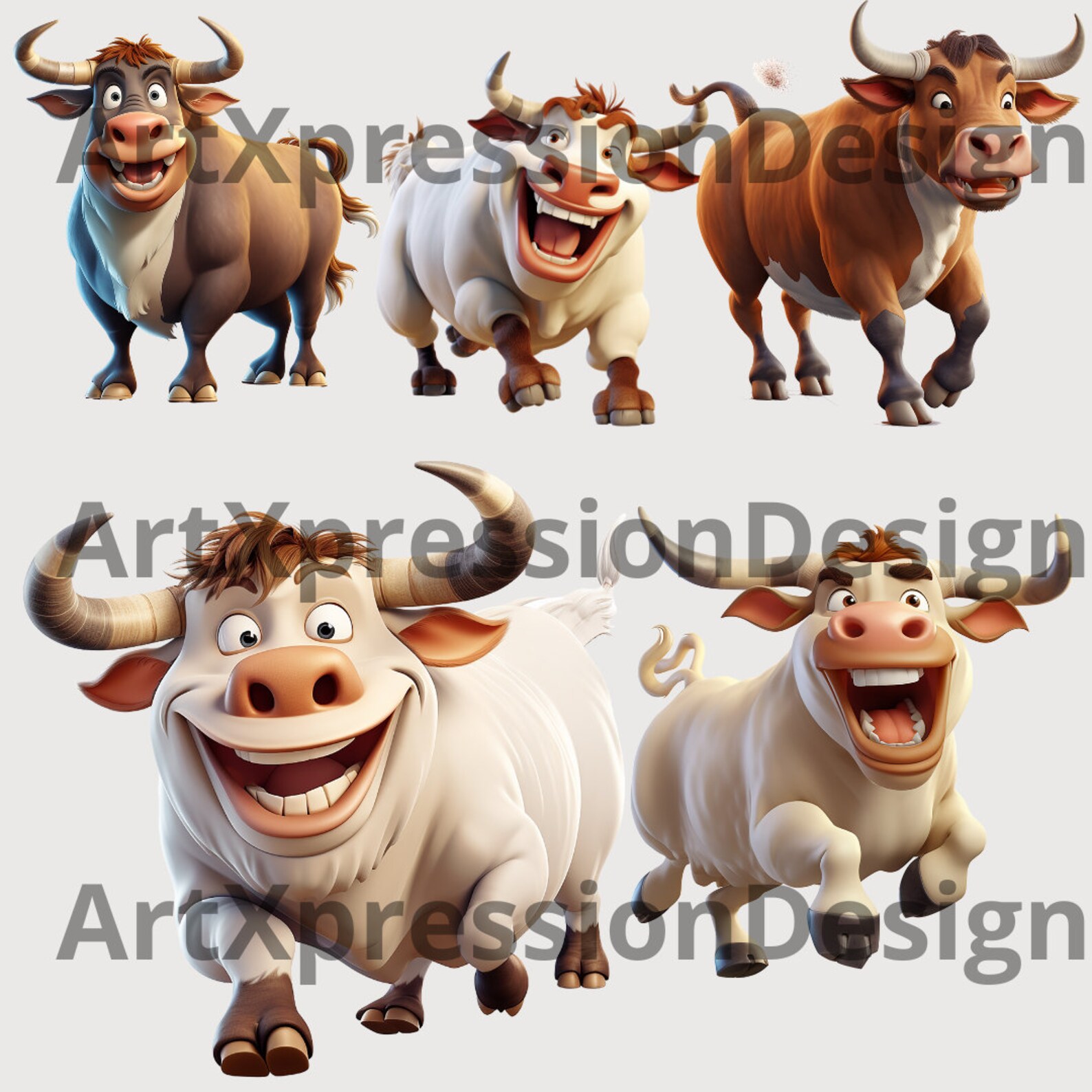 Bulls Clipart - Cute Cartoon Clipart, Bulls Clipart Set, Bulls ...