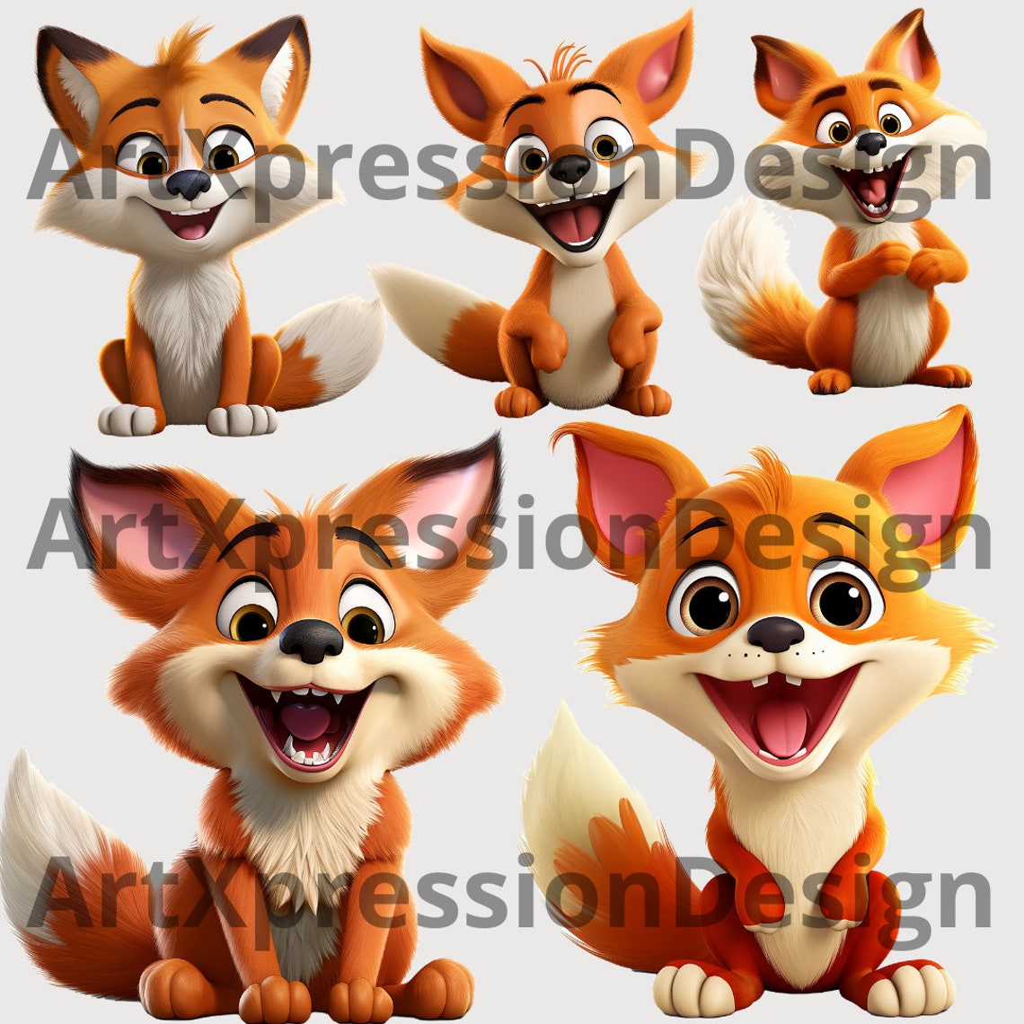 Foxes Clipart Cute Cartoon Clipart, Foxes Clipart Set, Foxes Instant ...