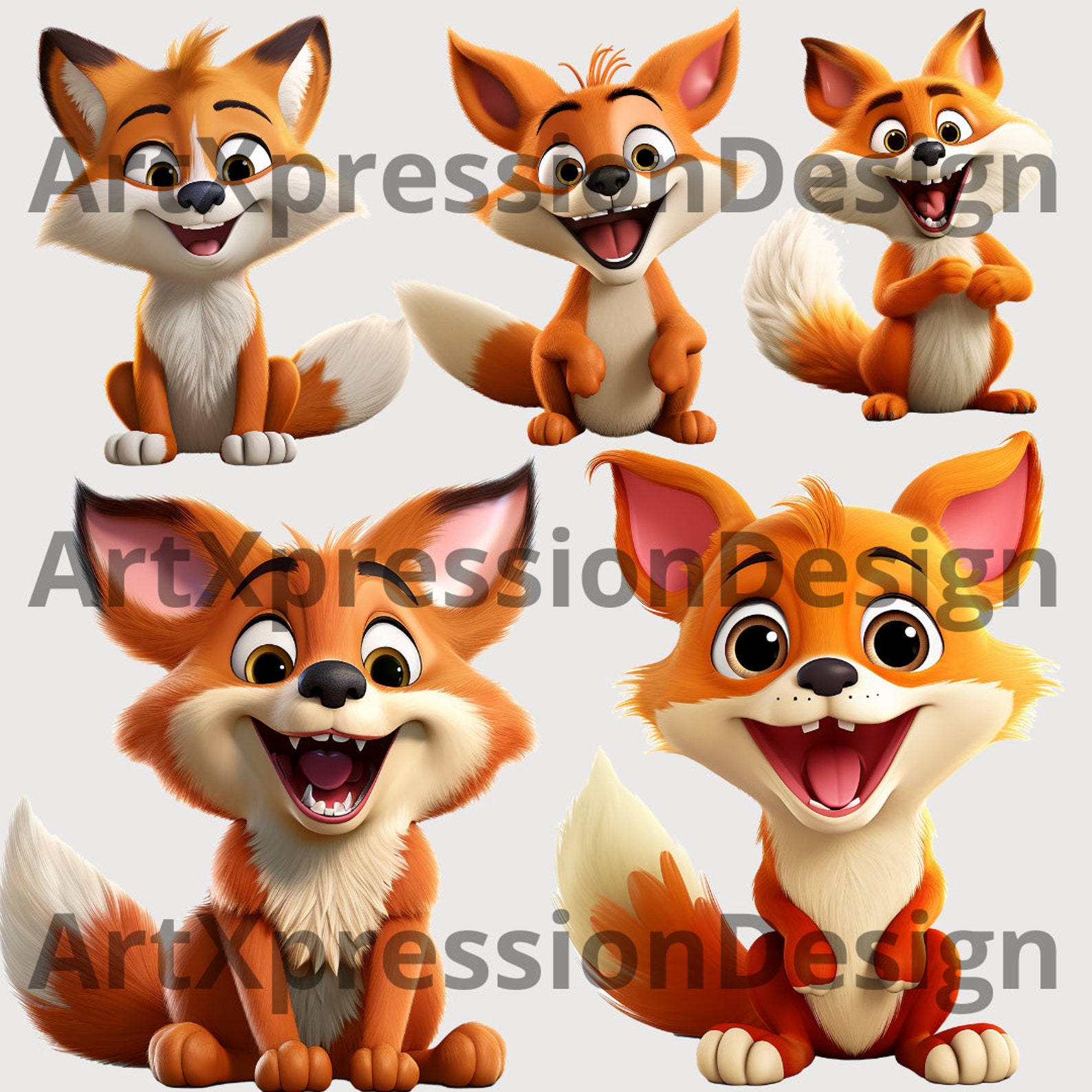 Foxes Clipart Cute Cartoon Clipart, Foxes Clipart Set, Foxes Instant ...