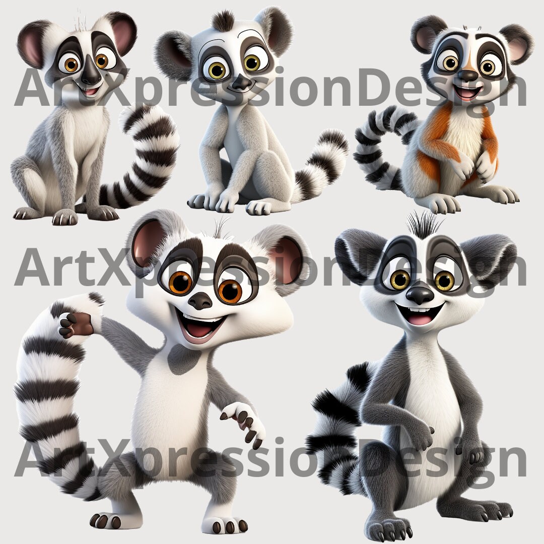 Lemurs Clipart - Cute Cartoon Clipart, Lemurs Clipart Set, Lemurs ...