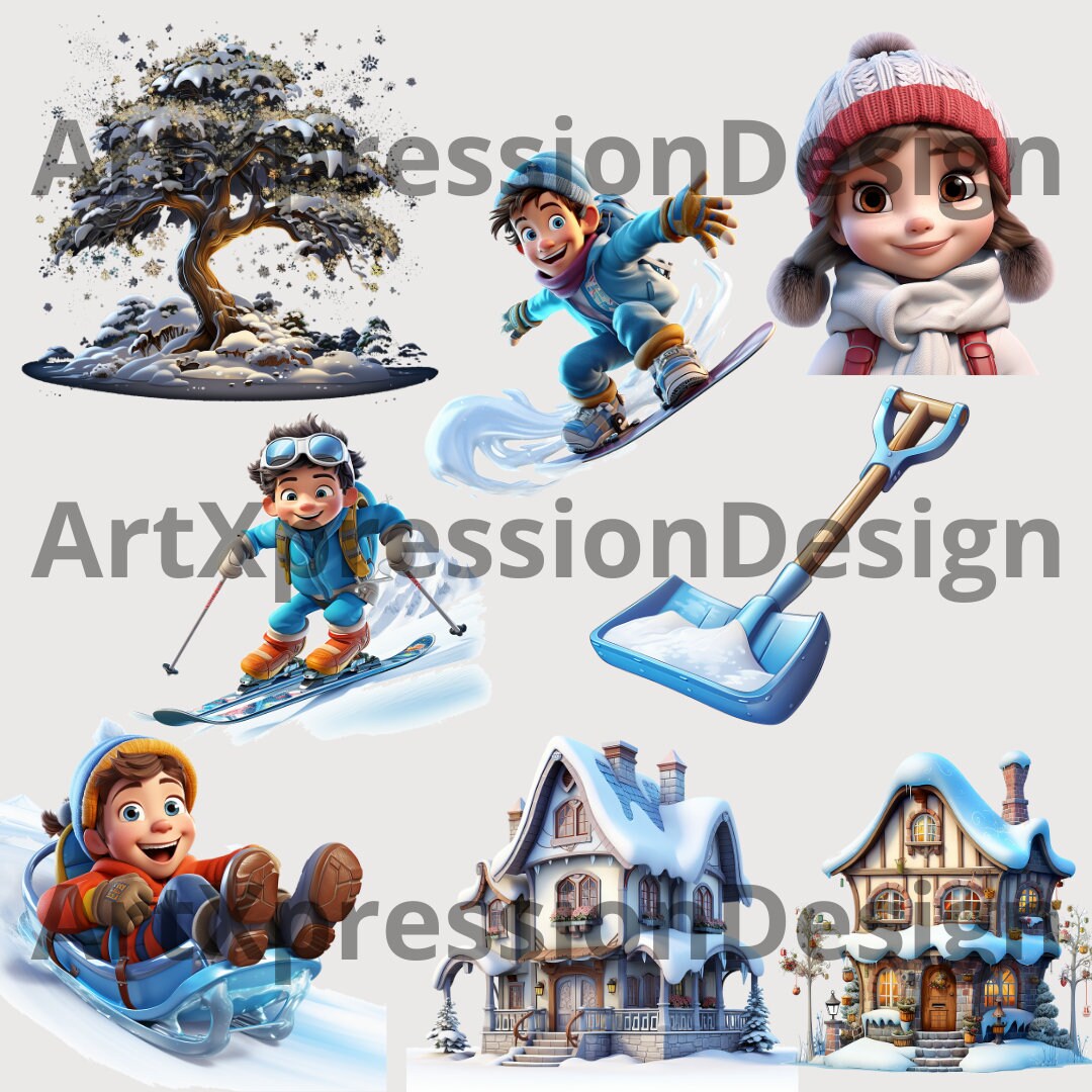 Winter Clipart Cute Cartoon Clipart Winter Clipart Set - Etsy