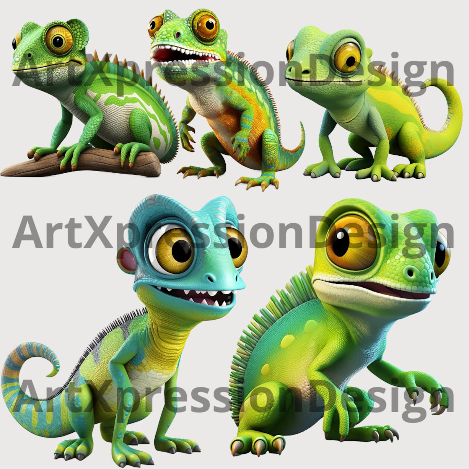 Chameleons Clipart Cute Cartoon Clipart, Chameleons Clipart Set ...