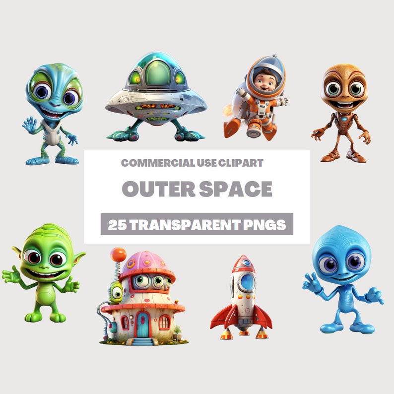 Cute Aliens Clipart Bundle, PNG Files With Transparent Backgrounds ...
