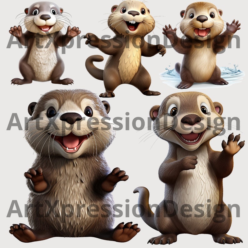 Otters Clipart - Cute Cartoon Clipart, Otters Clipart Set, Otters ...