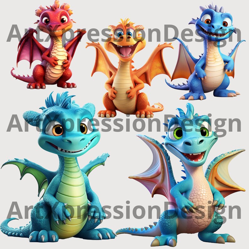 Dragons Clipart Cute Cartoon Clipart, Dragons Clipart Set, Dragons ...