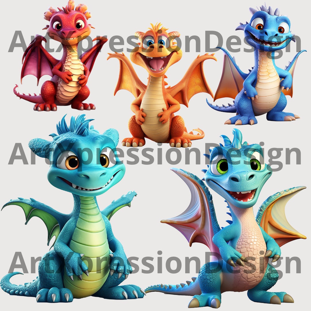 Dragons Clipart Cute Cartoon Clipart, Dragons Clipart Set, Dragons ...