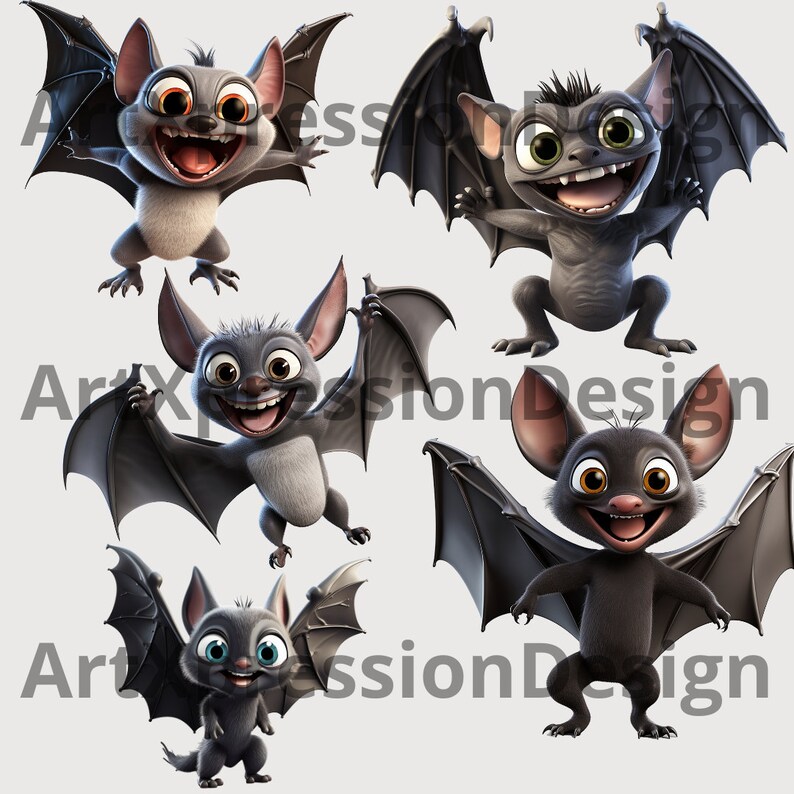 Bats Clipart - Cute Cartoon Clipart, Bats Clipart Set, Bats - Instant ...