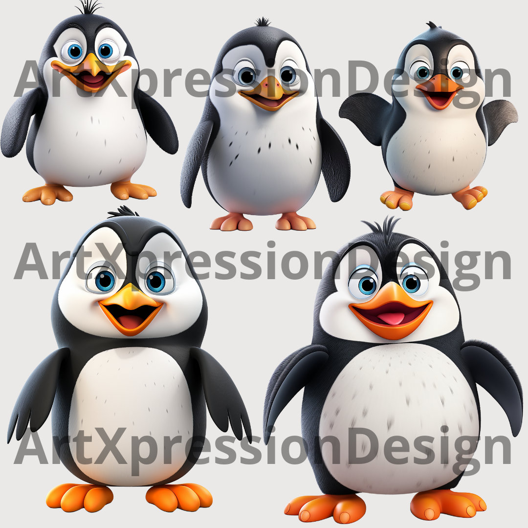 Penguins Clipart - Cute Cartoon Clipart, Penguins Clipart Set, Penguins ...