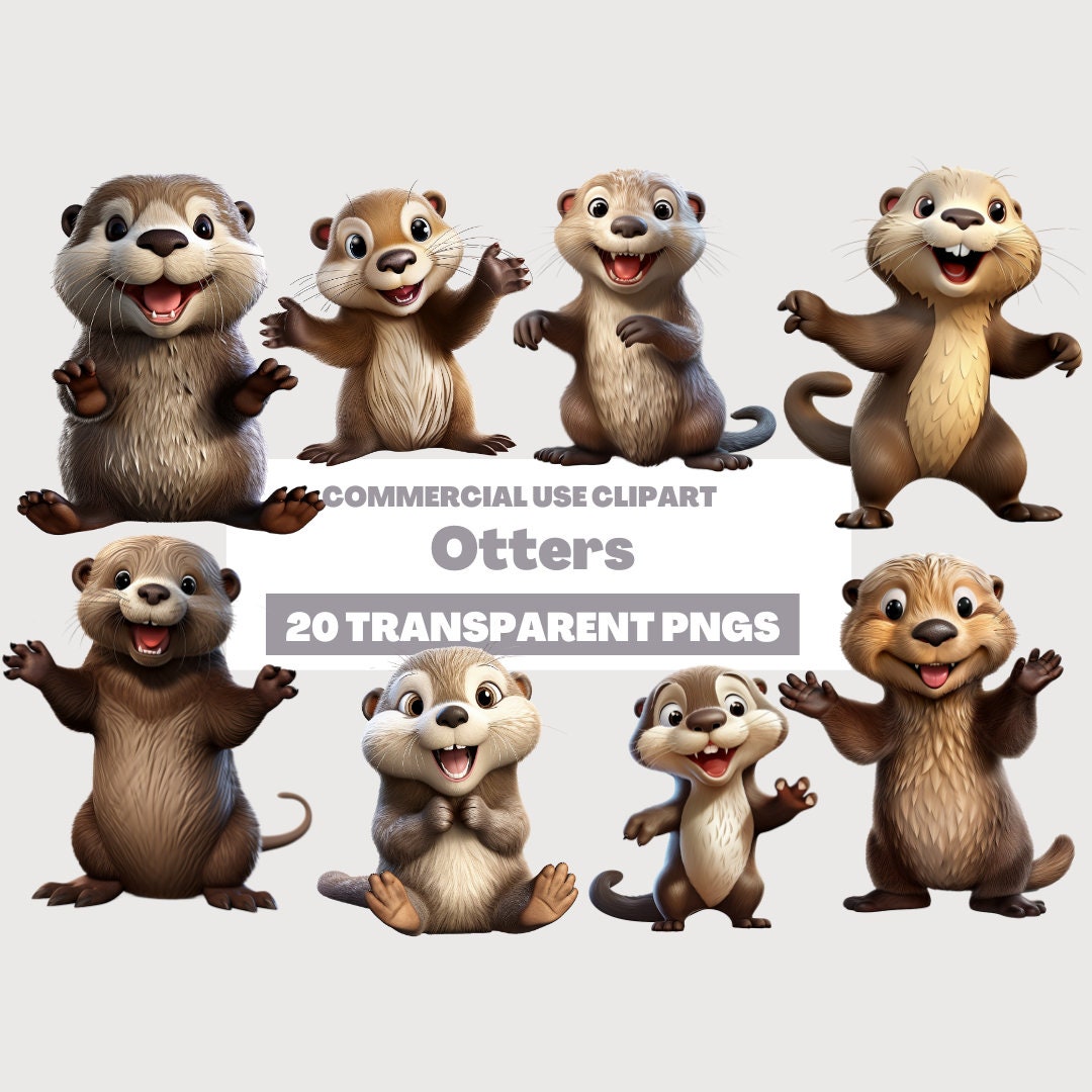 Otters Clipart - Cute Cartoon Clipart, Otters Clipart Set, Otters ...