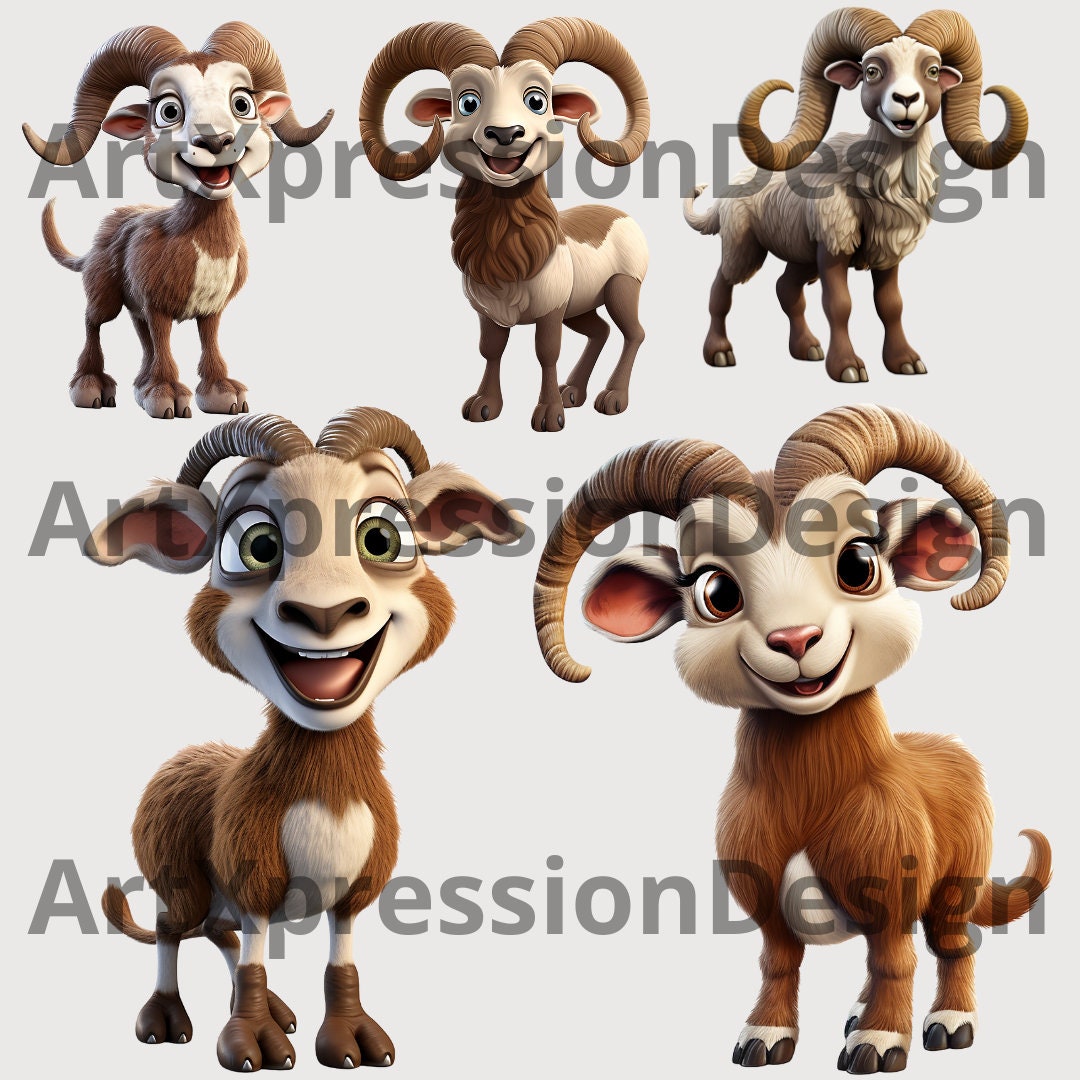 Mouflons Clipart - Cute Cartoon Clipart, Mouflons Clipart Set, Mouflons ...