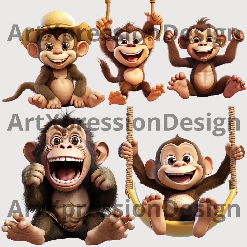 Monkeys Clipart - Cute Cartoon Clipart, Monkeys Clipart Set, Monkeys ...