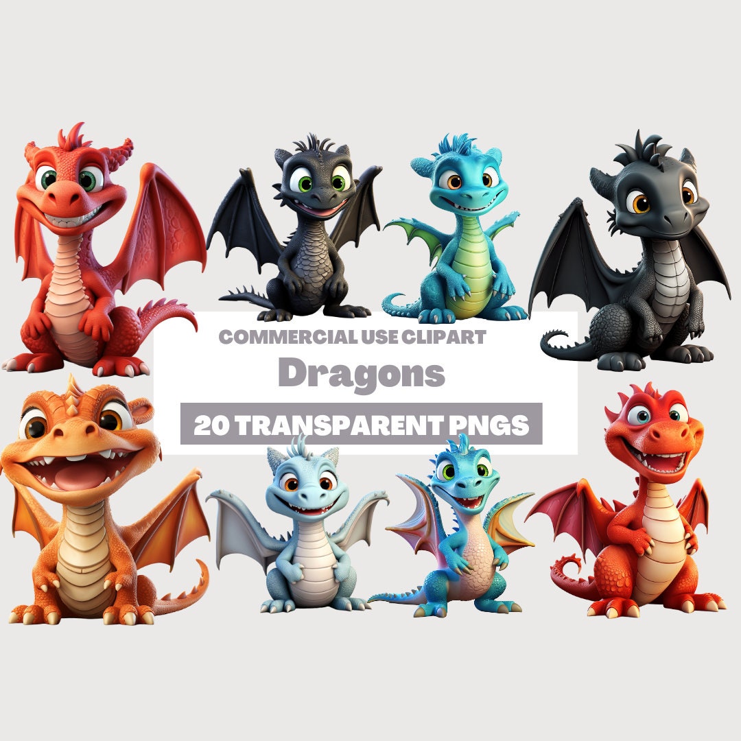 Dragons Clipart Cute Cartoon Clipart, Dragons Clipart Set, Dragons ...
